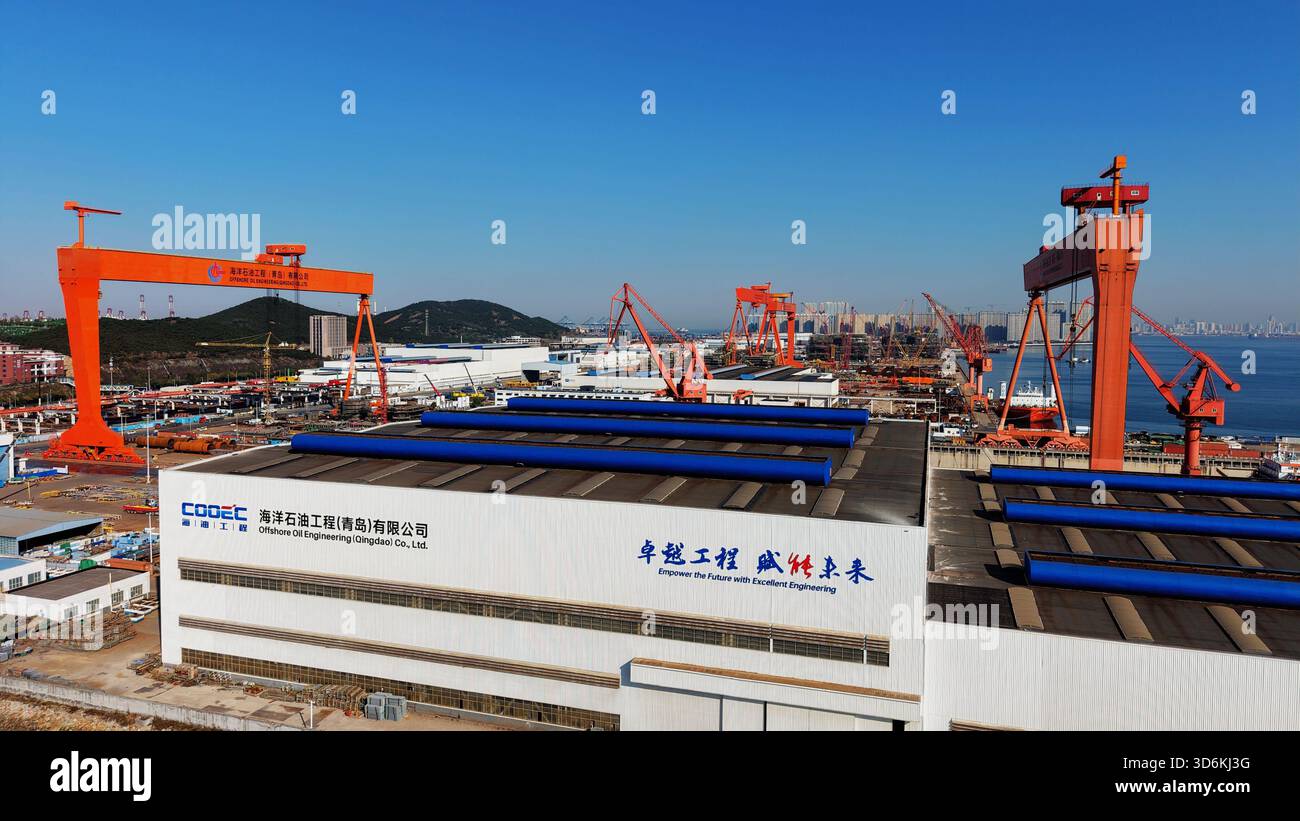 Aerial photo shows the Haixi Bay ship-building base in Qingdao City ...