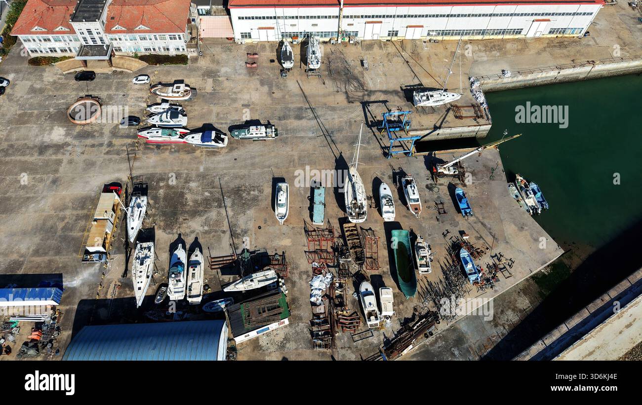 Aerial photo shows the Haixi Bay ship-building base in Qingdao City ...