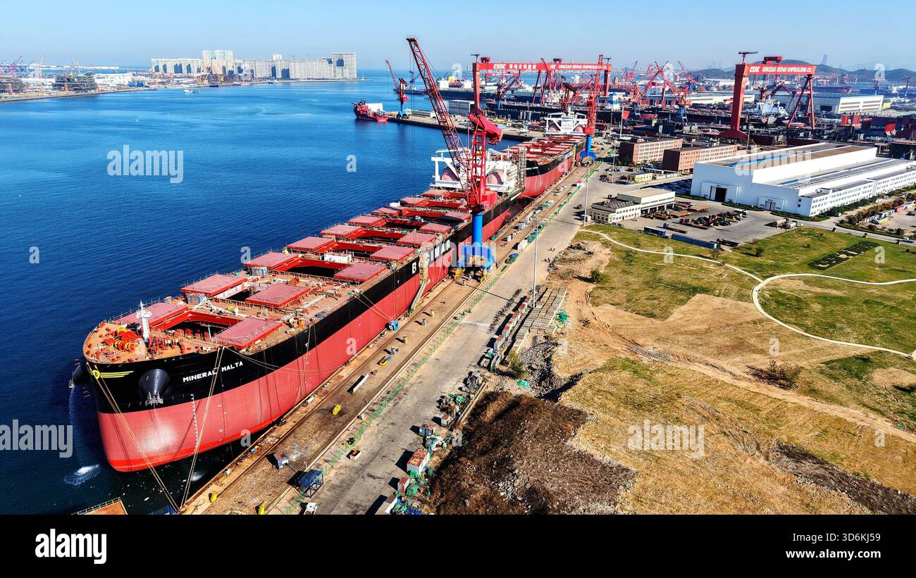Aerial photo shows the Haixi Bay ship-building base in Qingdao City ...