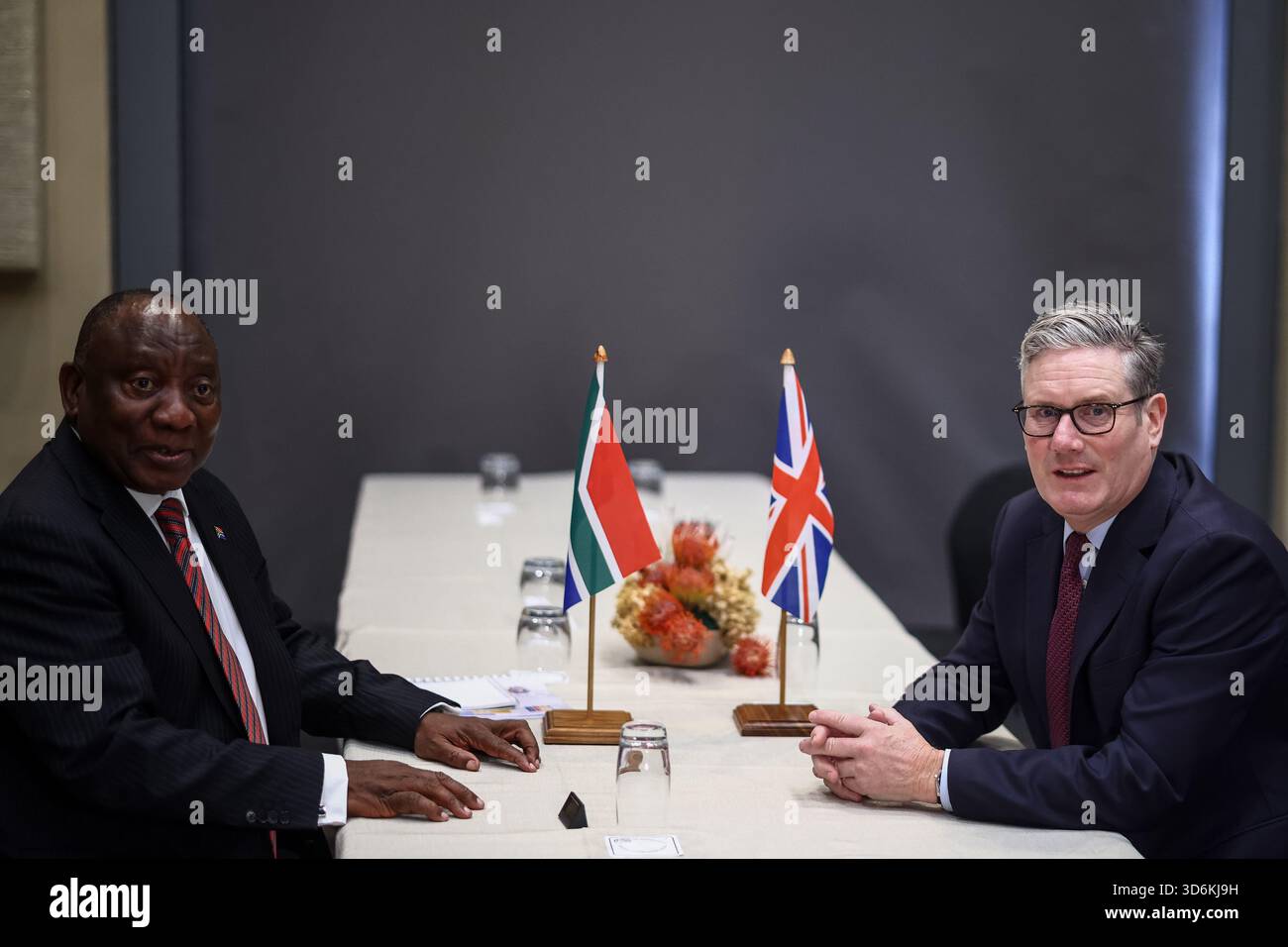 Prime Minister Sir Keir Starmer (right) with South Africa's President ...