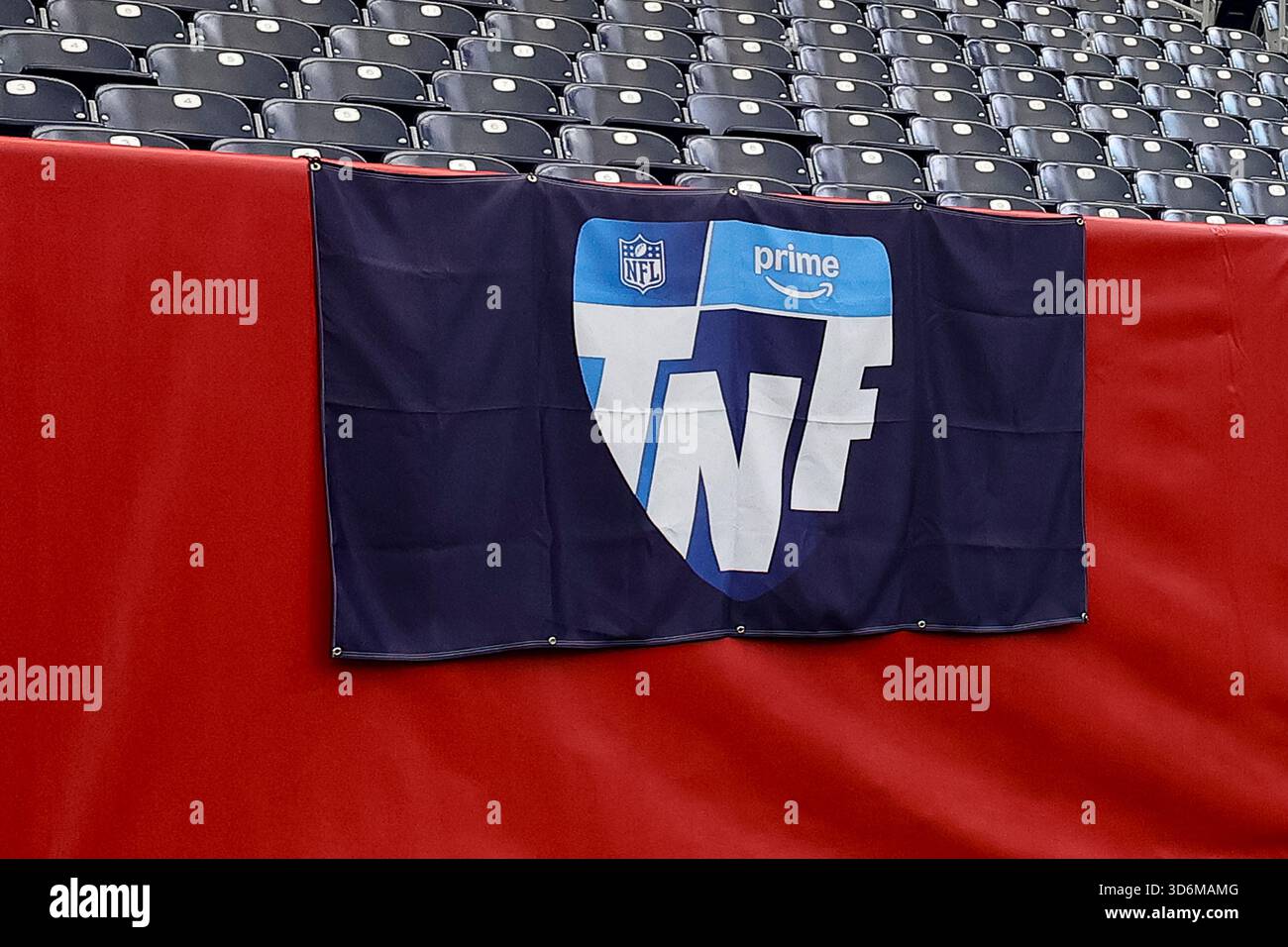 The Amazon Prime Thursday Night Football logo on a sideline banner ...