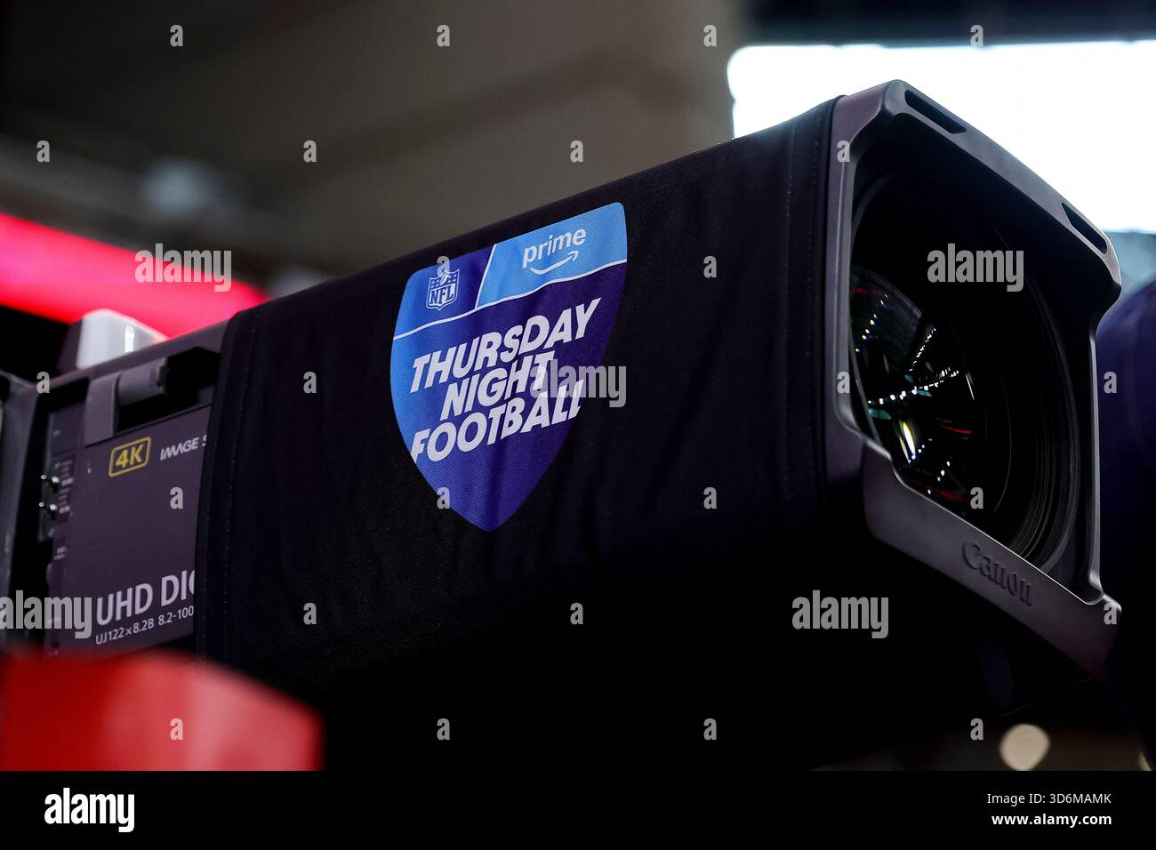 The Amazon Prime Thursday Night Football logo on a television camera ...