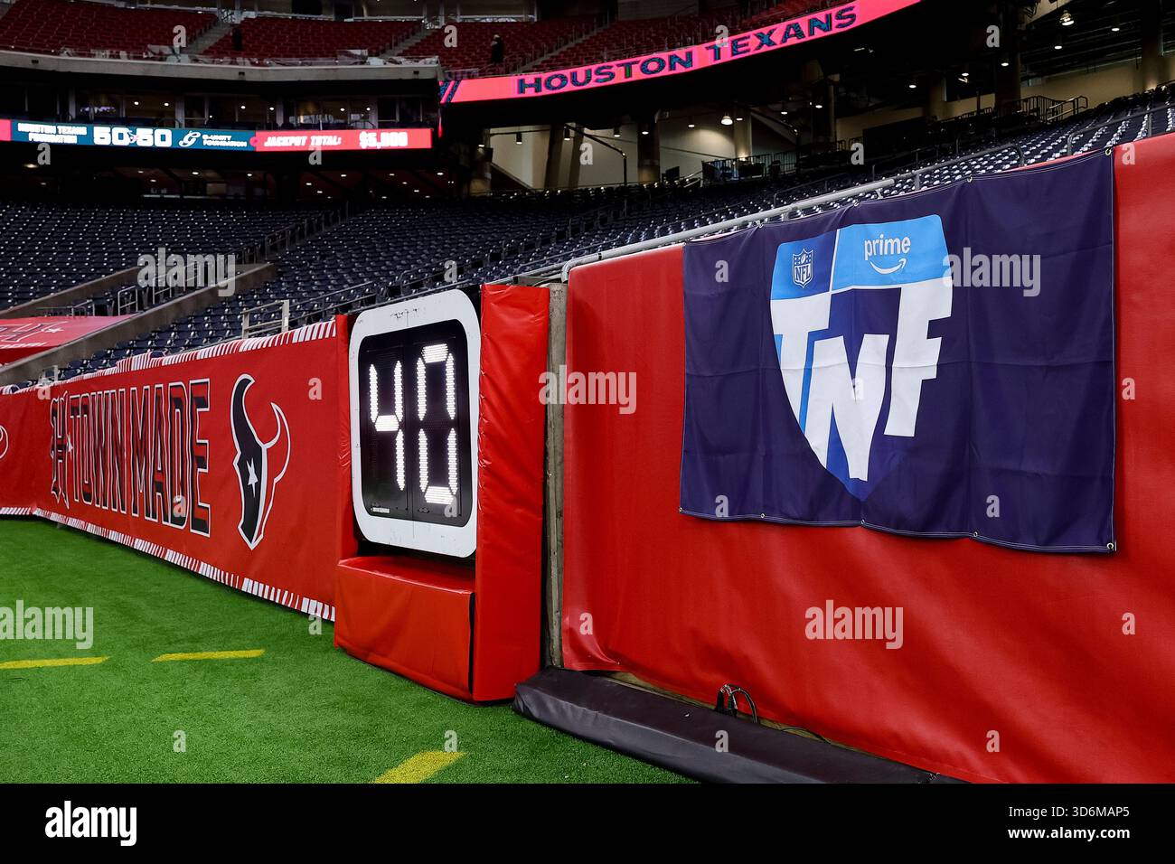 The Amazon Prime Thursday Night Football logo on a sideline banner ...