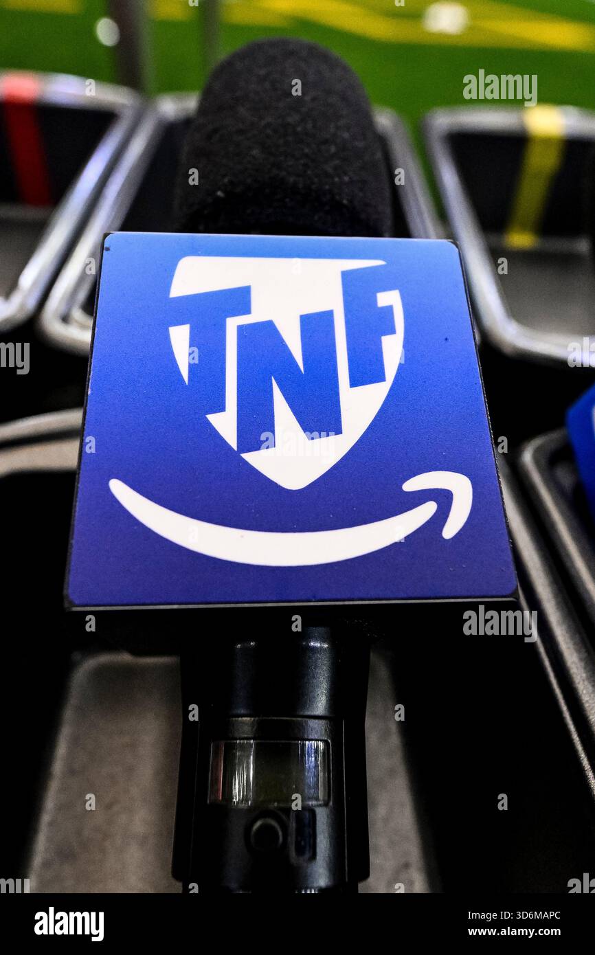 The Amazon Prime Thursday Night Football logo seen on a microphone ...