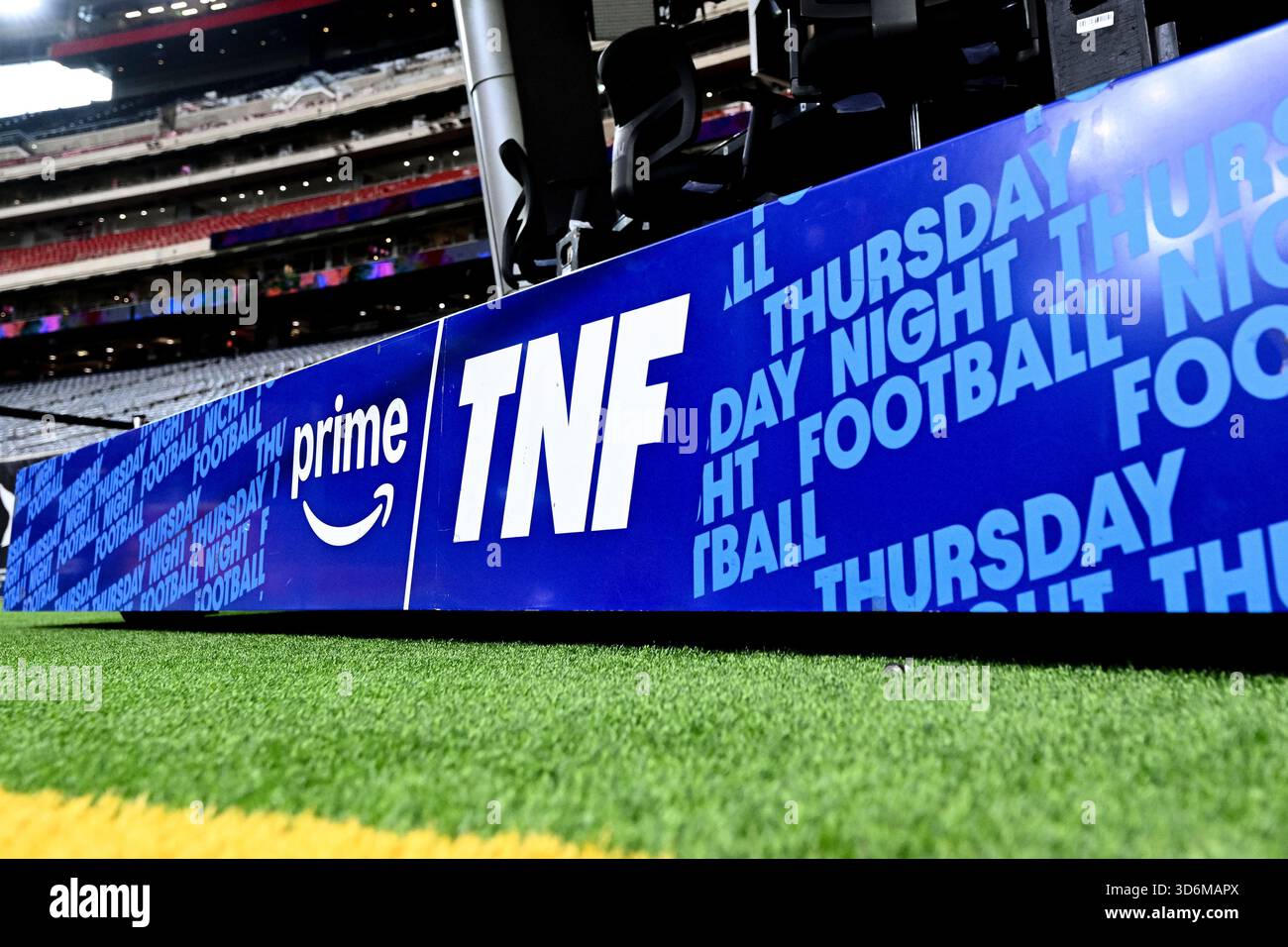 The Amazon Prime Thursday Night Football logo seen on the stage prior ...