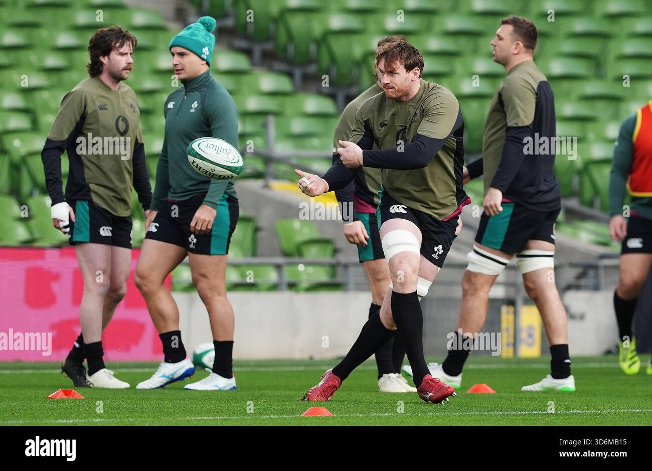 Ireland's Ryan Baird (centre) during a team run at the Aviva Stadium ...
