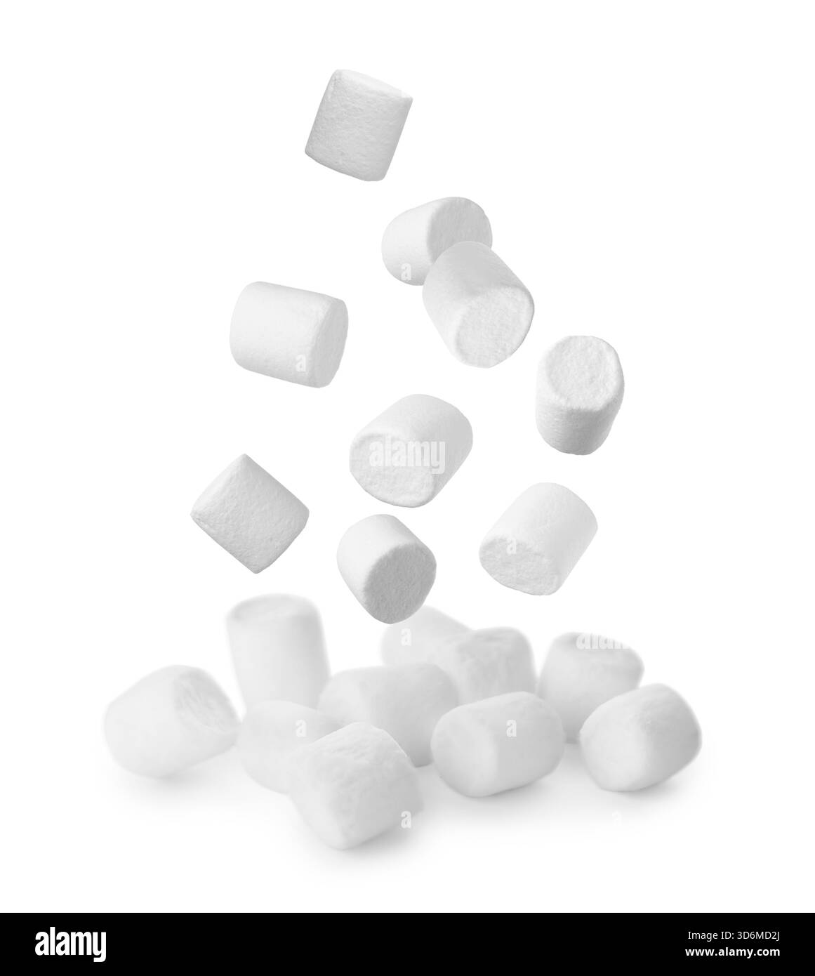 Fresh mallows falling onto heap on white background Stock Photo - Alamy