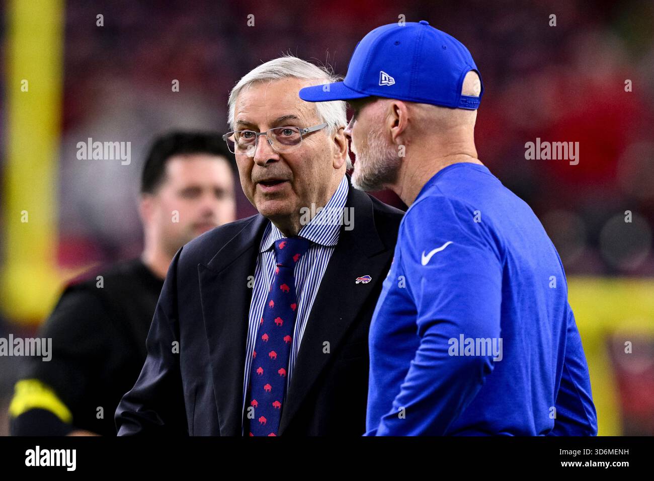 Bullfalo Bills owner, CEO, and President Terry Pegula, left speaks with ...