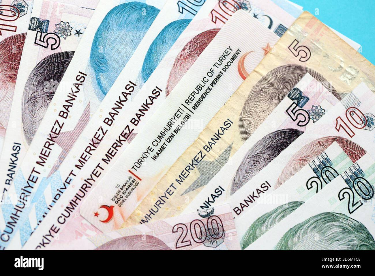 Turkey residence permit card document and turkish liras money bills ...