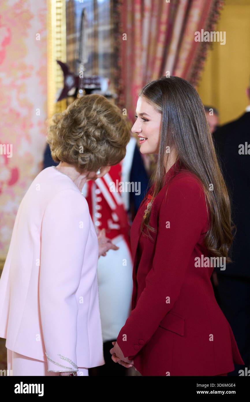 The former Queen Sofia, Crown Princess Leonor attends the Delivery of Toison de Oro to FeMiguel ...