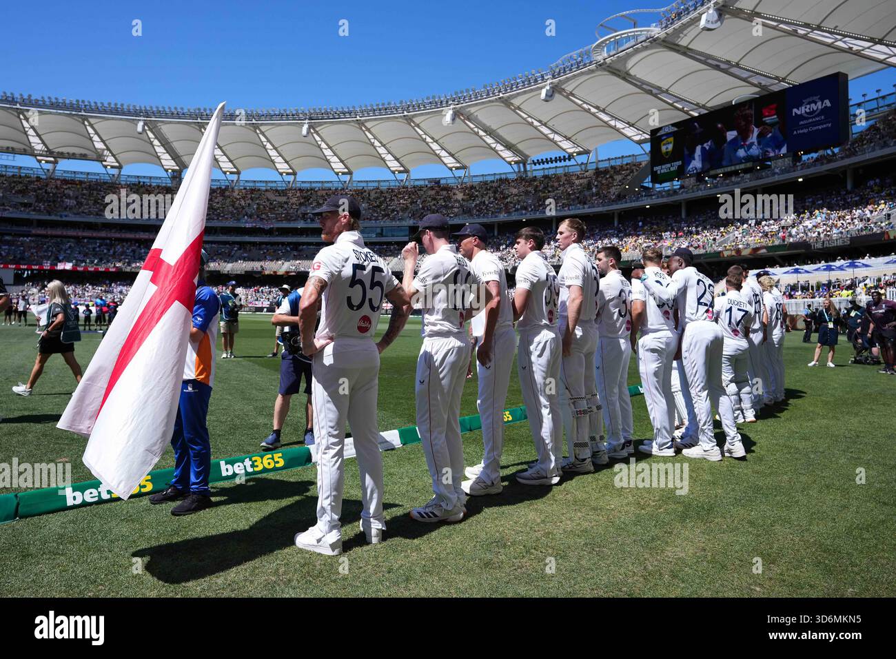 The England team line up ahead of taking to the field on day one of the ...