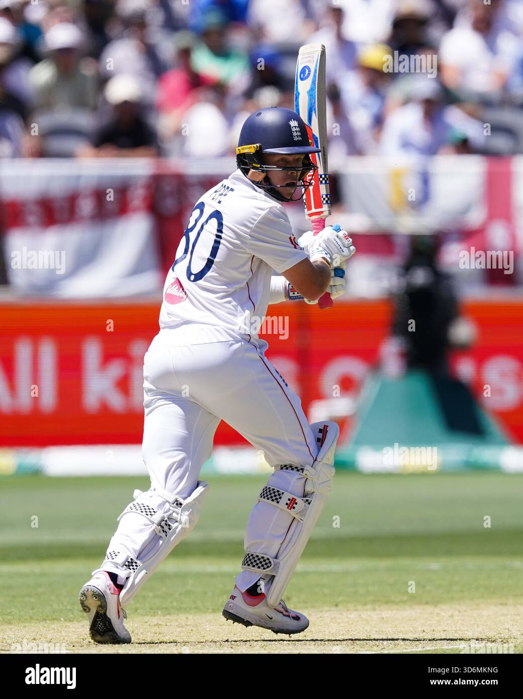 England’s Ollie Pope bats on day one of the first test of the NRMA ...