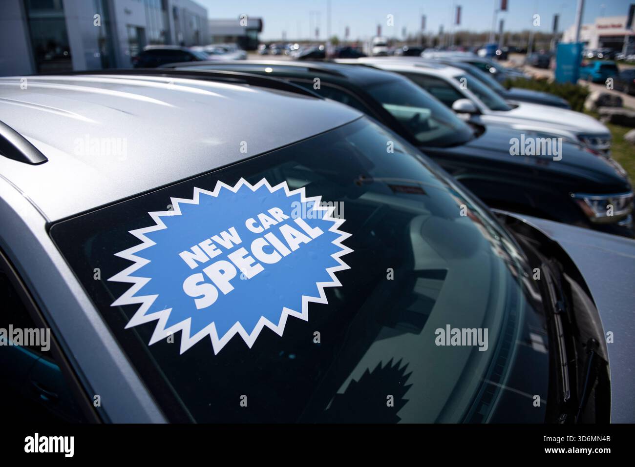 A new vehicle for sale is seen at an auto mall in Ottawa, on Monday ...