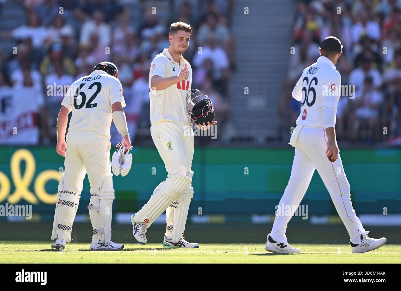 Australian batsman Cameron Green gestures to England’s Joe Root after ...