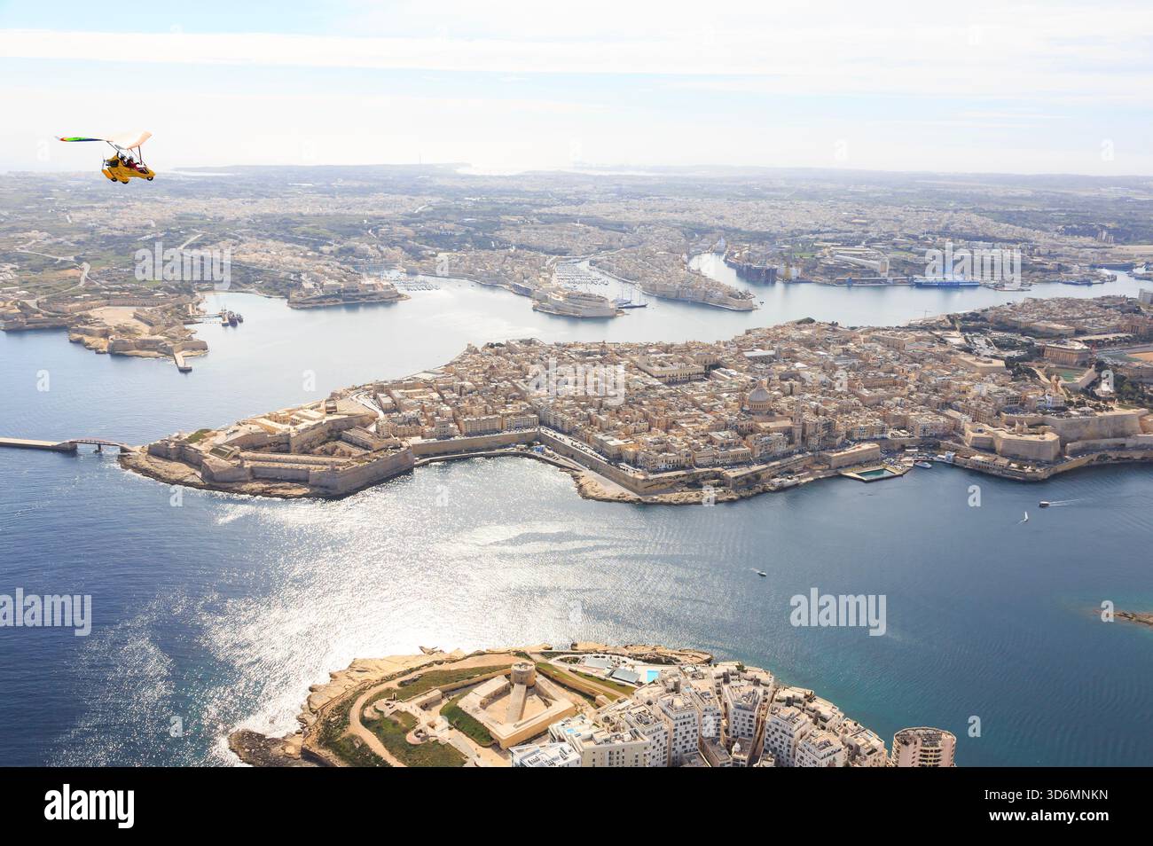 Aerial view over Floriana and Grand Harbor, Valletta, Malta. With ...