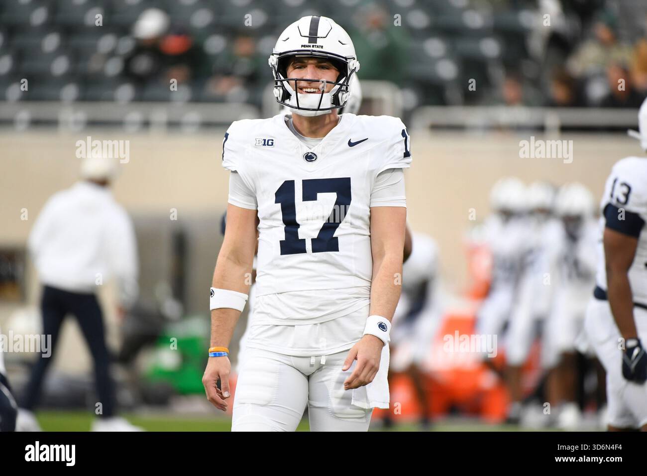 Penn State quarterback Ethan Grunkemeyer smiles before the start of an ...