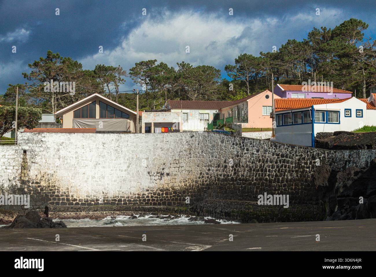 Traditional white walled house at Azores islands, Flores, Portugal ...