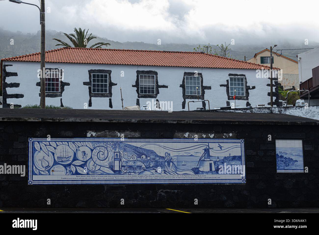 Traditional white walled house at Azores islands, Flores, Portugal ...