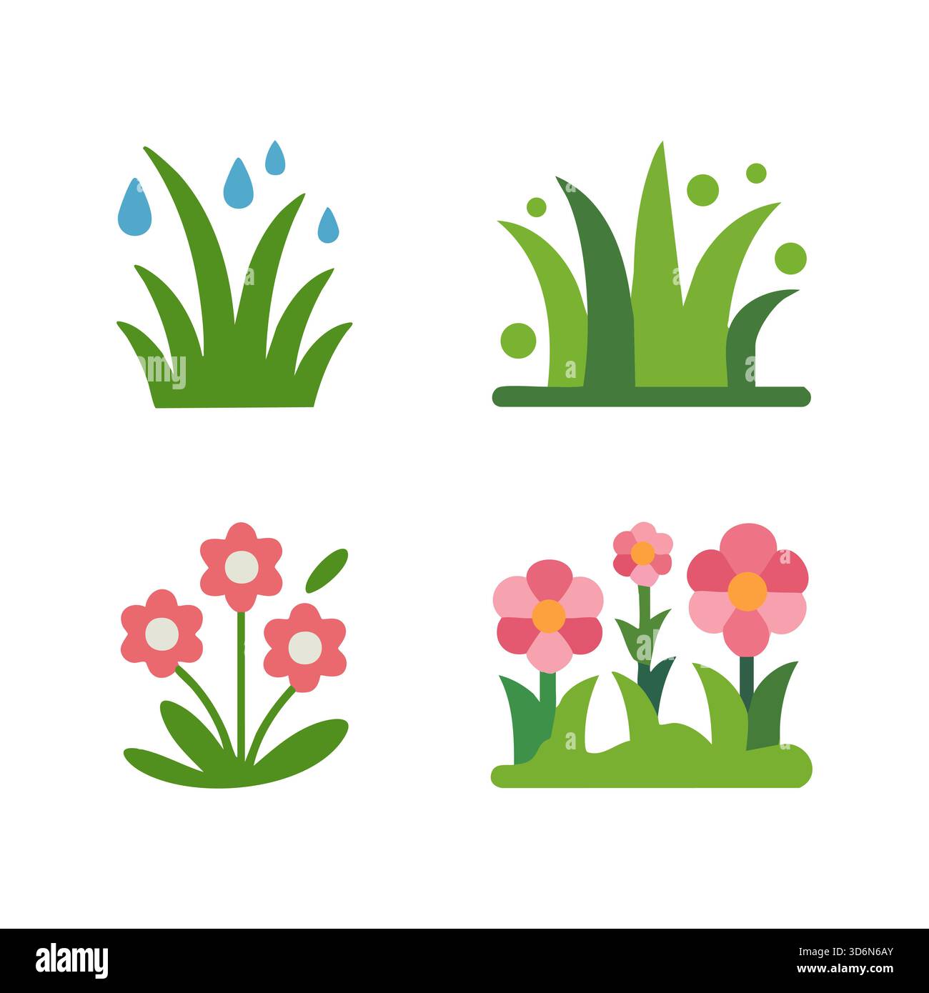 Collection of Simple Floral and Grass Icons for Garden Design Projects ...