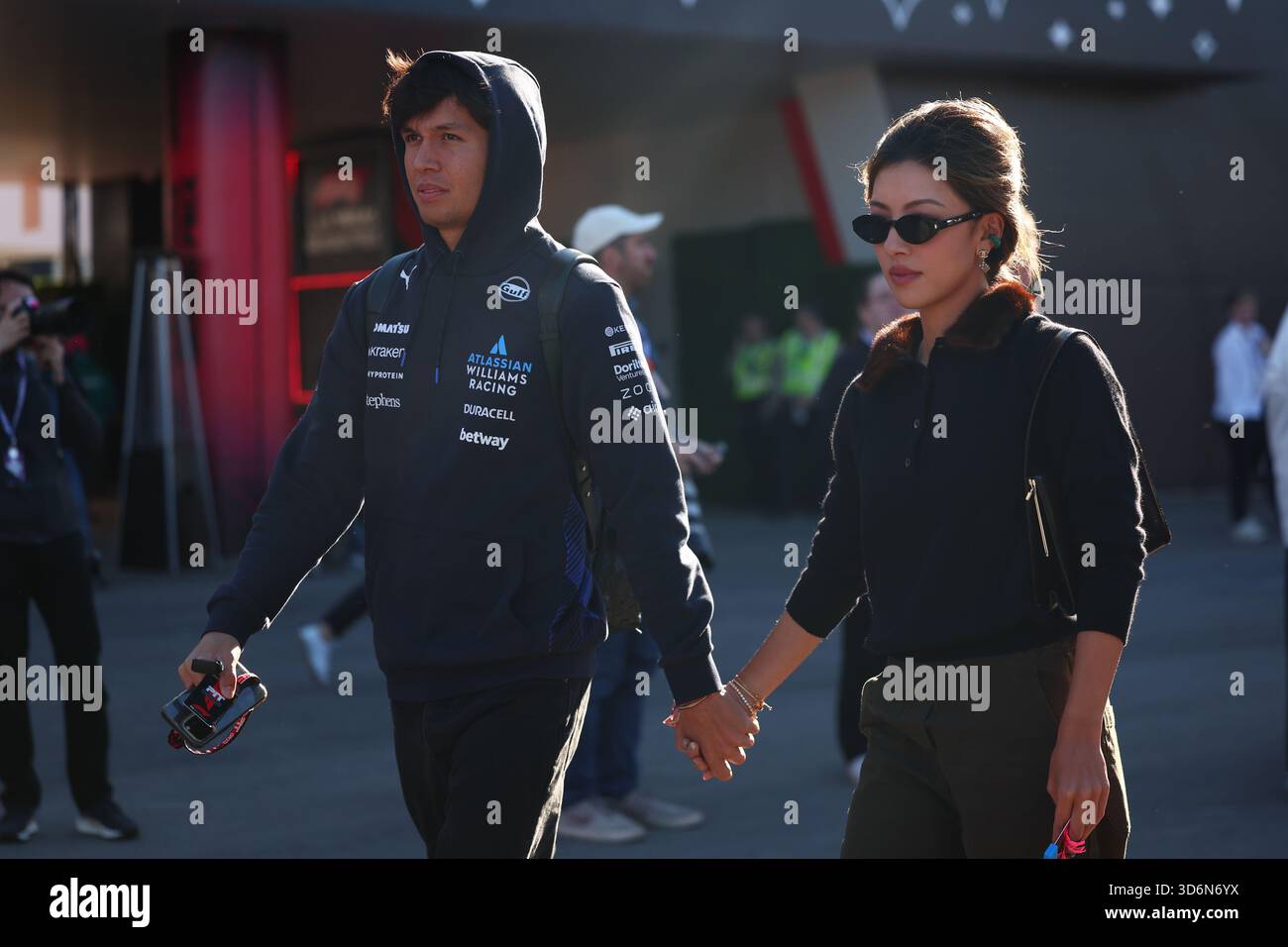 Alexander Albon of Williams with girlfriend Lily Muni He during the ...