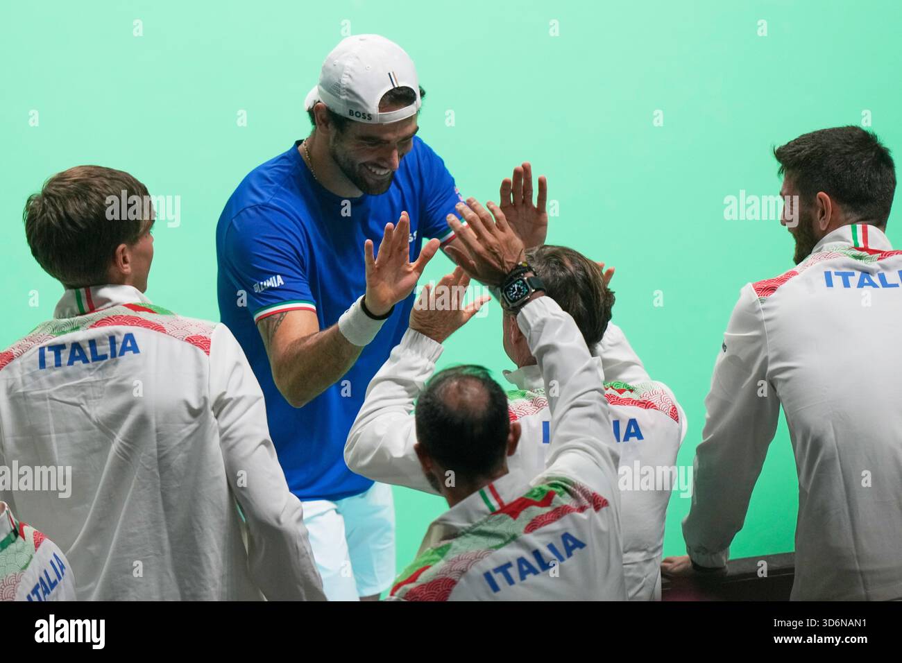 Italy's Matteo Berrettini celebrates after winning a Davis Cup ...
