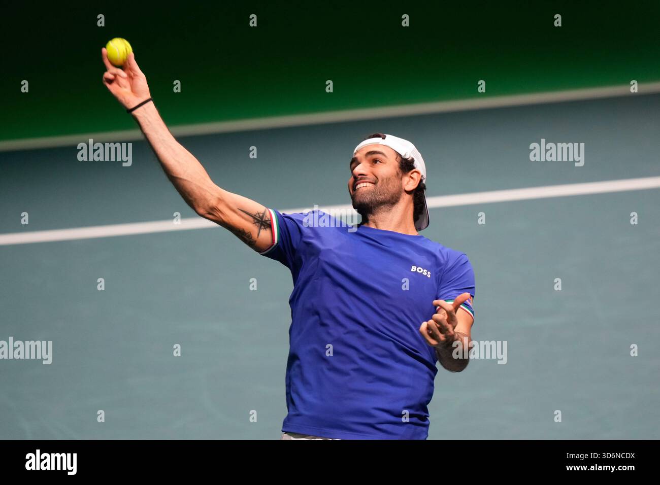 Italy's Matteo Berrettini celebrates after winning a Davis Cup ...