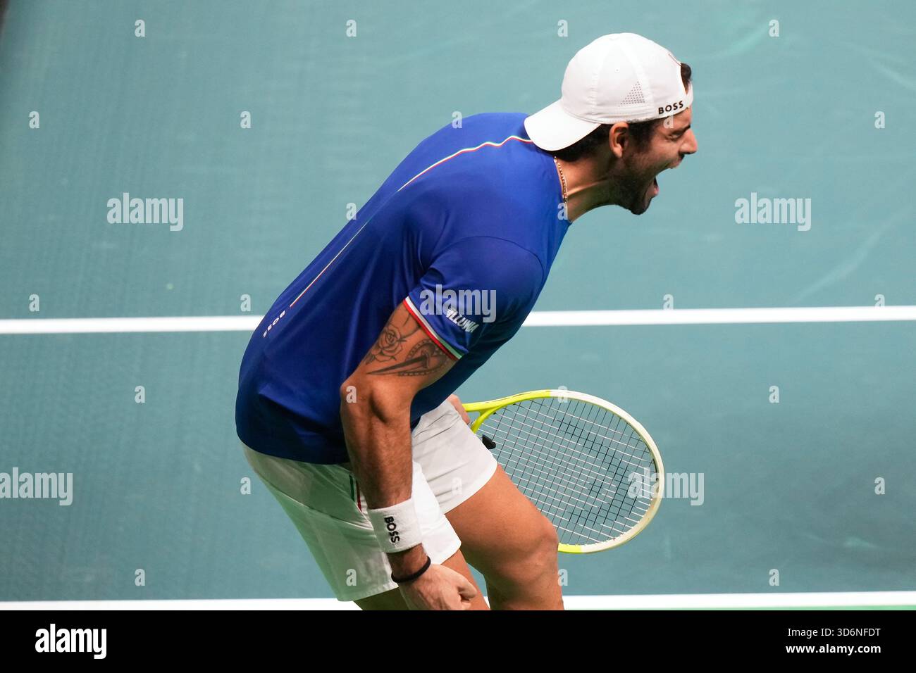 Italy's Matteo Berrettini celebrates after winning a Davis Cup ...