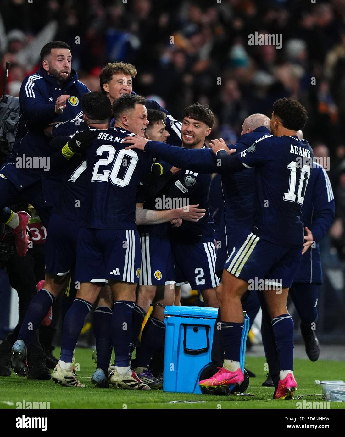 Scotland's Kieran Tierney celebrates scoring his sides third goal with ...