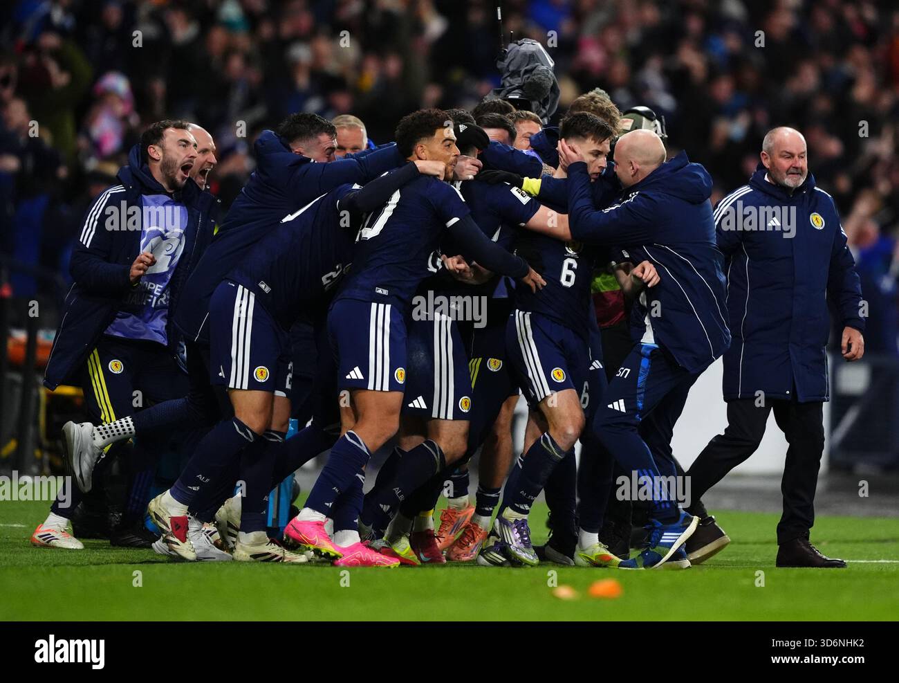 Scotland's Kieran Tierney celebrates scoring his sides third goal with ...