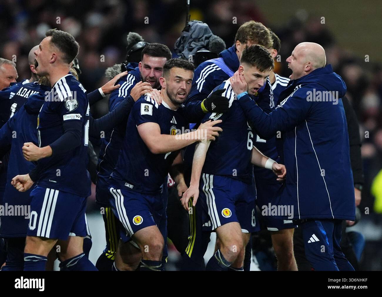 Scotland's Kieran Tierney celebrates scoring his sides third goal with ...