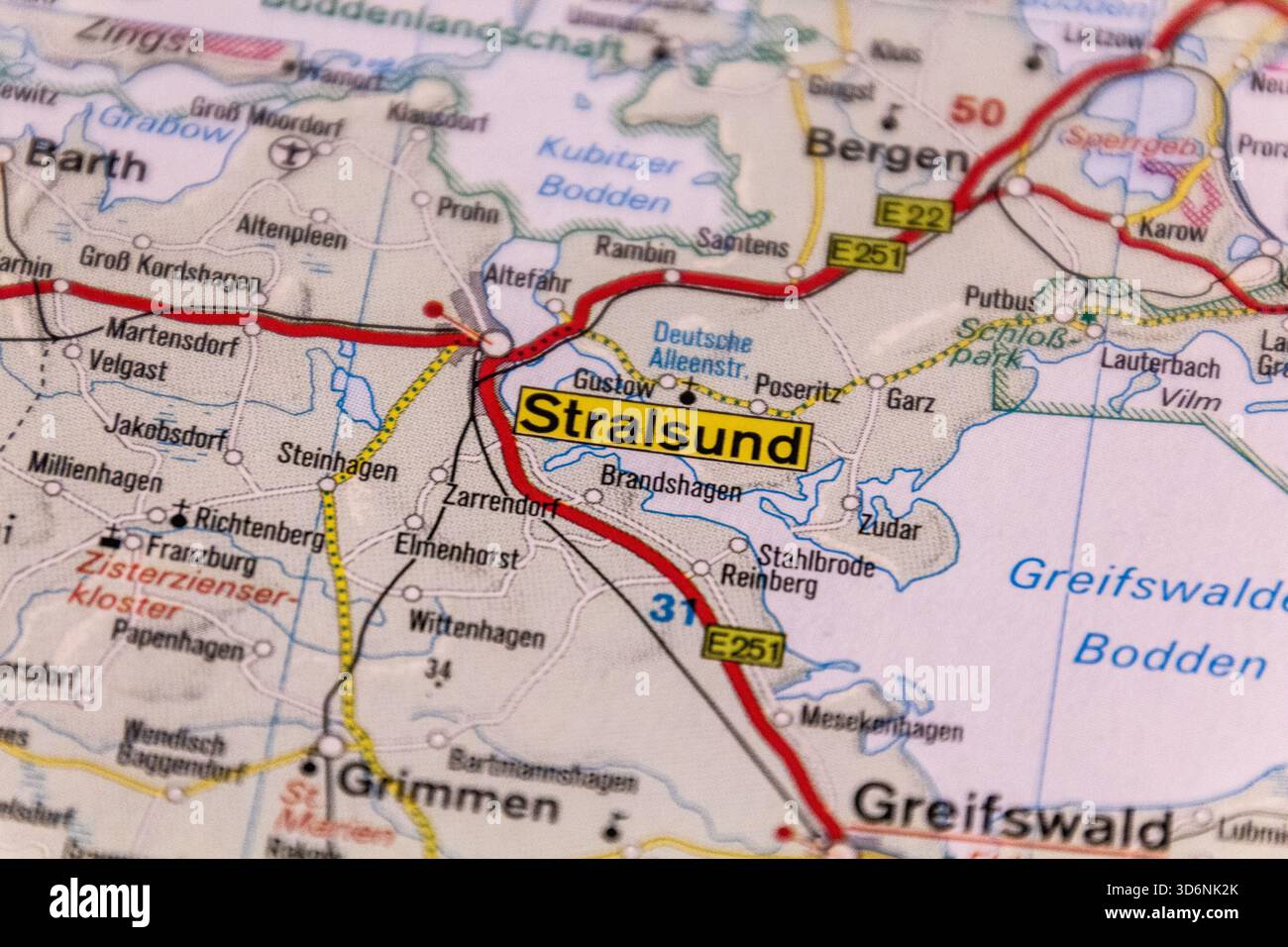 Stralsund, Germany on a road map Stock Photo - Alamy
