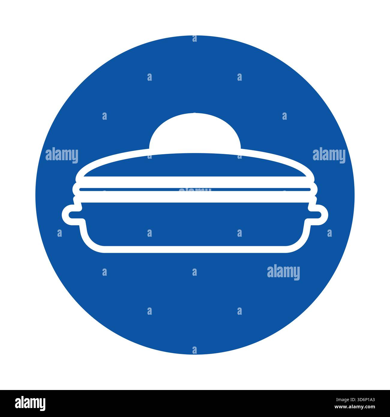 This image features a simple line drawing of a covered casserole dish ...