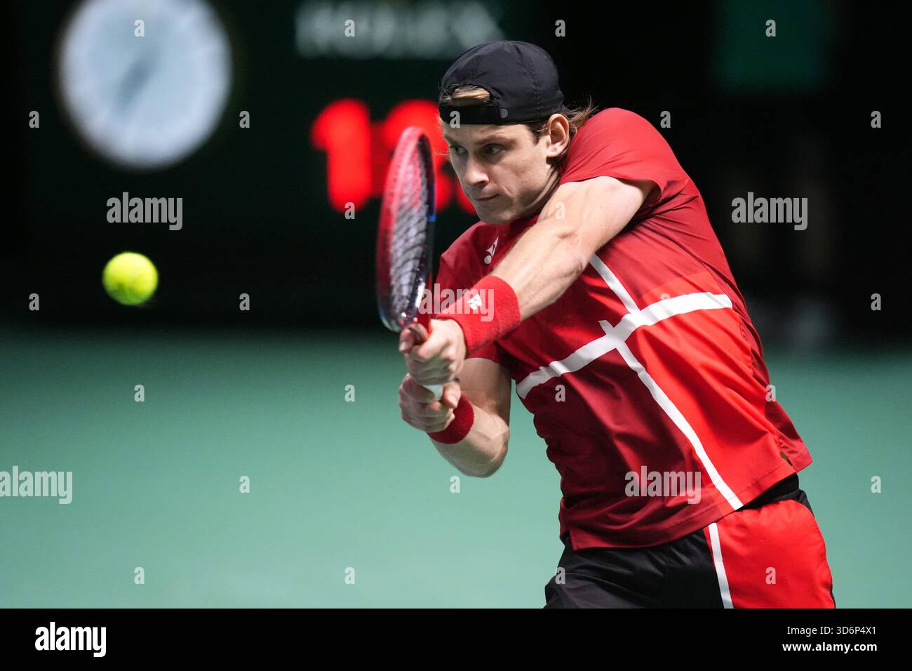 Zizou Bergs in action during the Davis Cup Finals 2025 Semifinals match between Flavio Cobolli ...