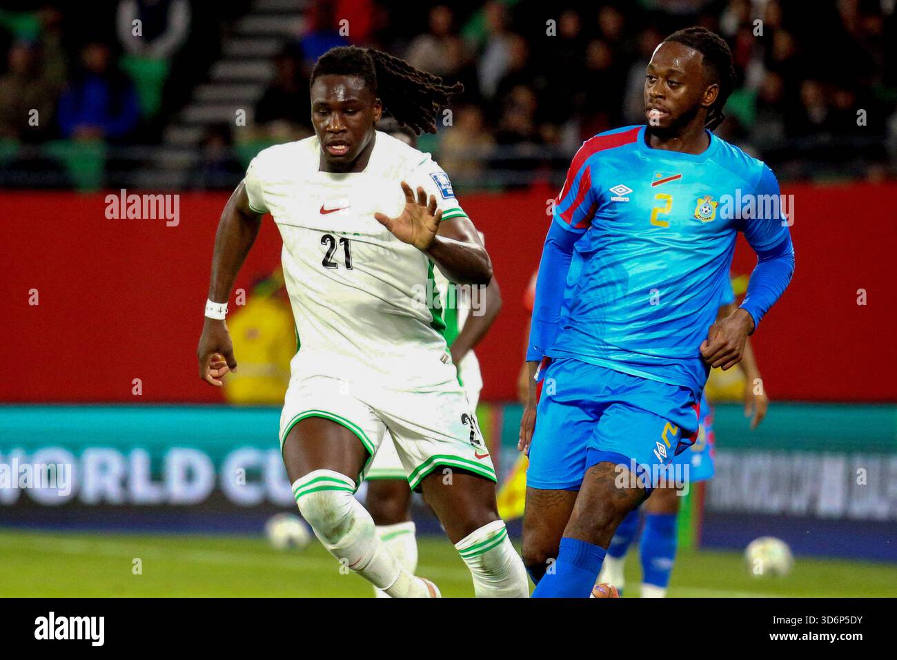 RABAT, MOROCCO - NOVEMBER 16; Calvin Bassey of Nigeria and Aaron Wan ...
