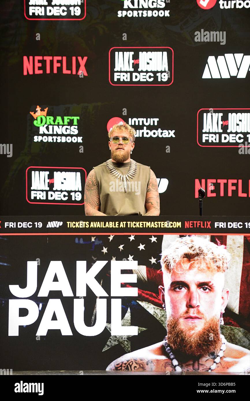 Jake Paul during a press conference at the Kaseya Centre, Miami ...