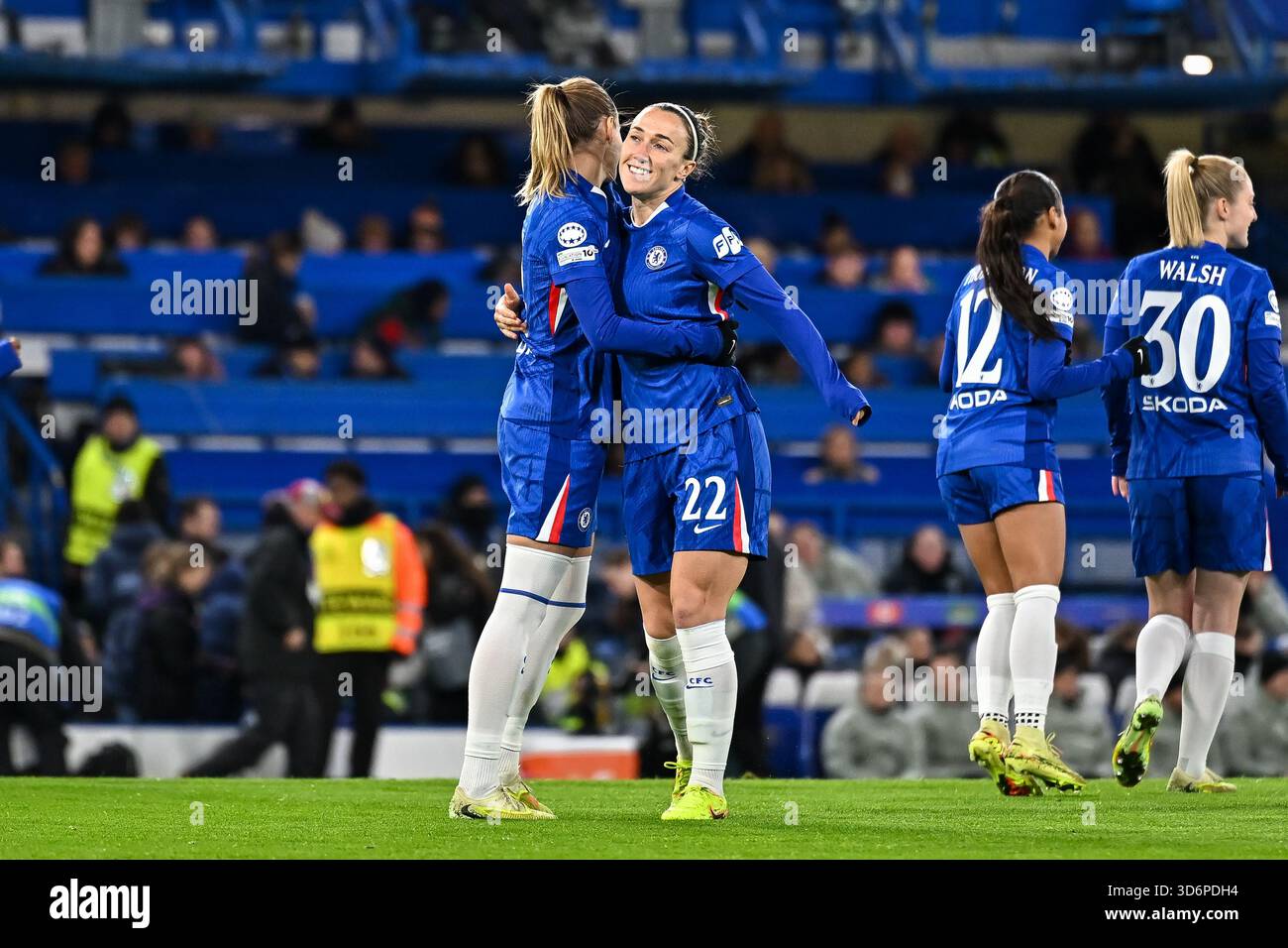 London, UK. 20th Nov, 2025. Nathalie Bjorn (14 Chelsea) hug Lucy Bronze ...