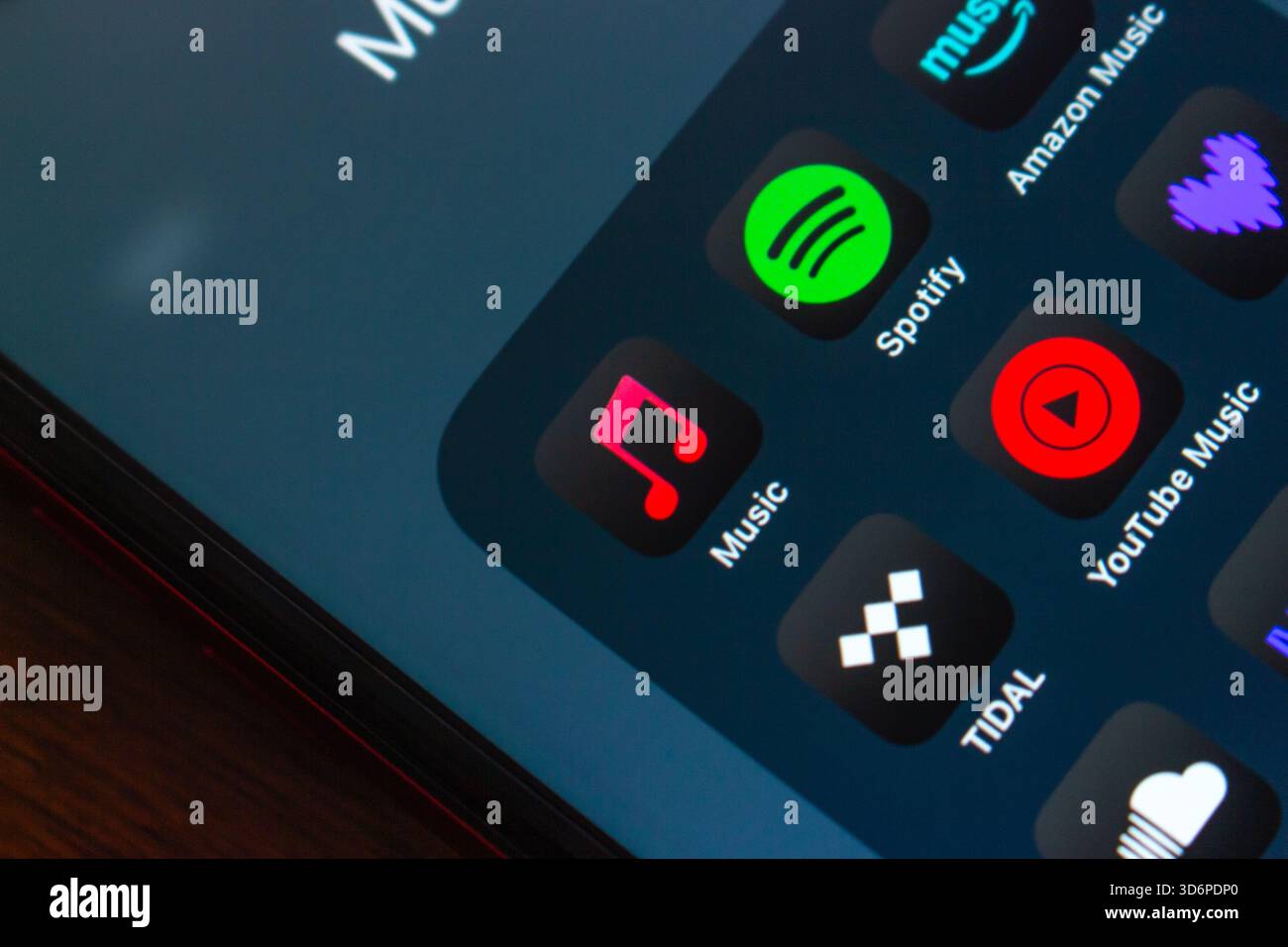 Quito, ECUADOR - Oct 6 2025 : Various music streaming app icons in dark ...