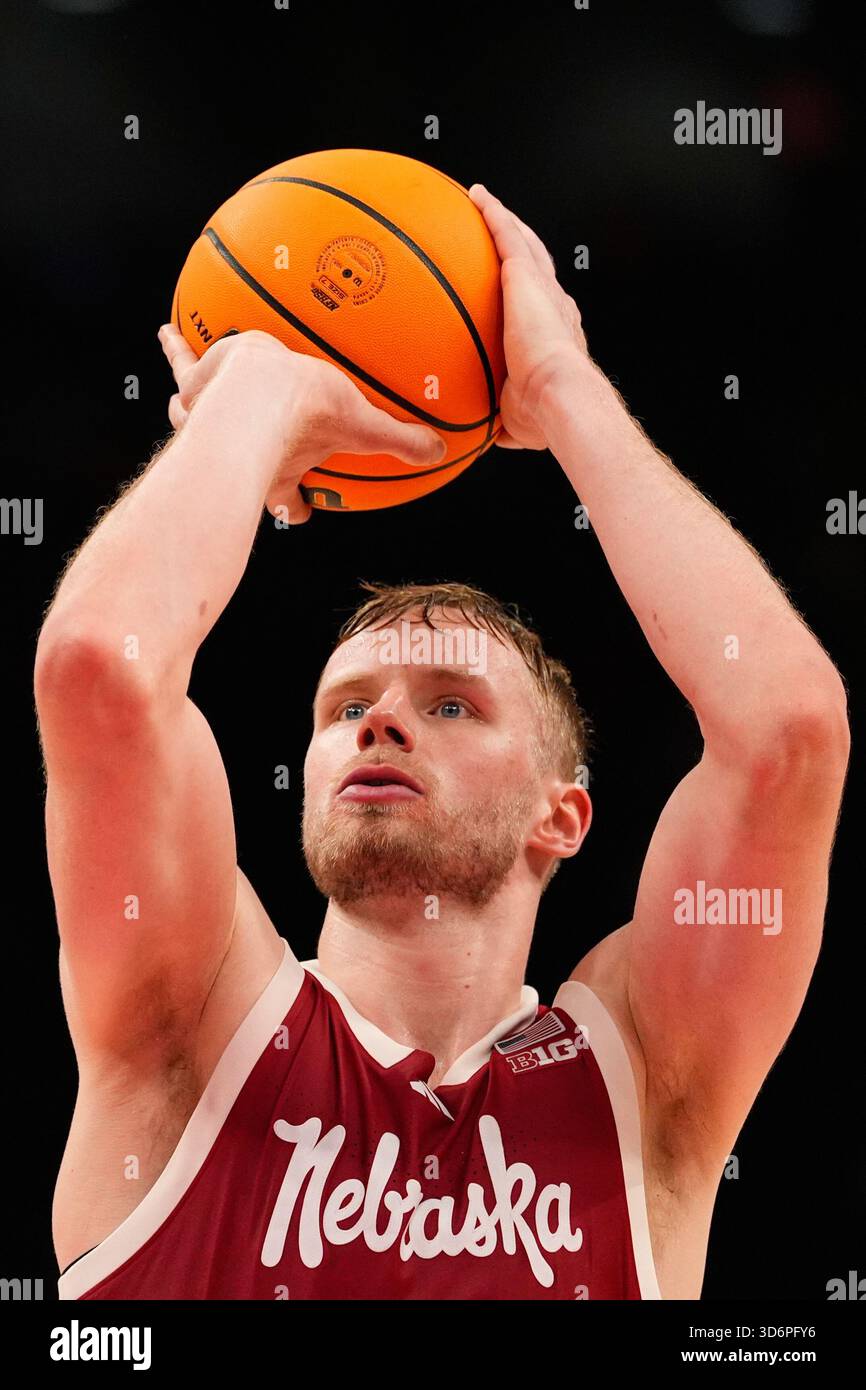 Nebraska forward Rienk Mast shoots during the second half of an NCAA ...