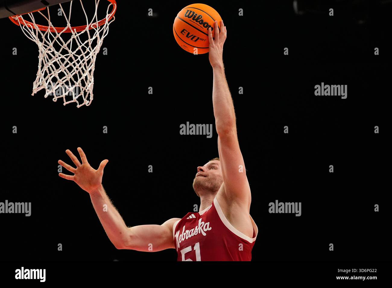 Nebraska forward Rienk Mast shoots during the second half of an NCAA ...