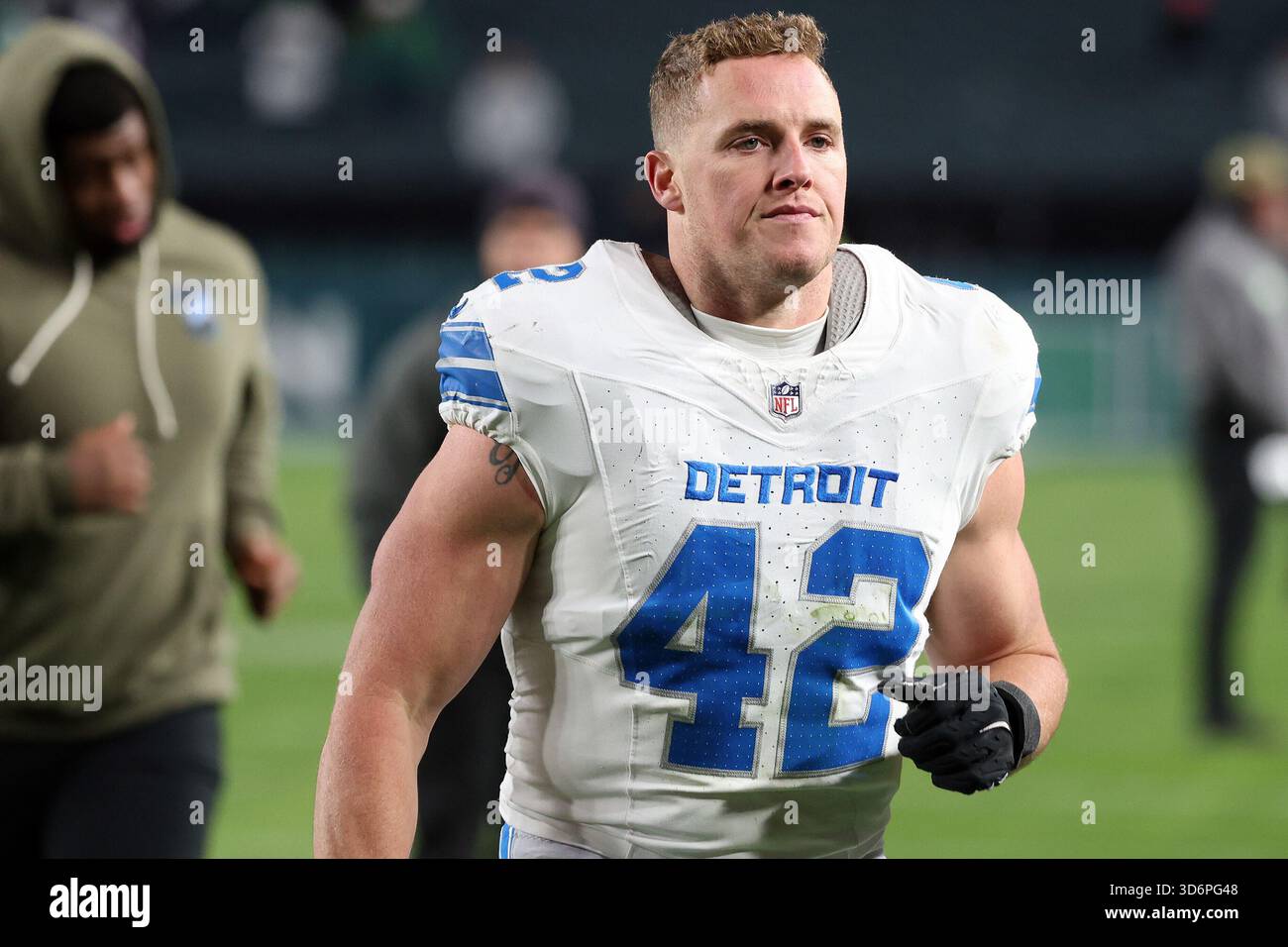 Detroit Lions linebacker Ty Summers (42) looks on after an NFL football ...