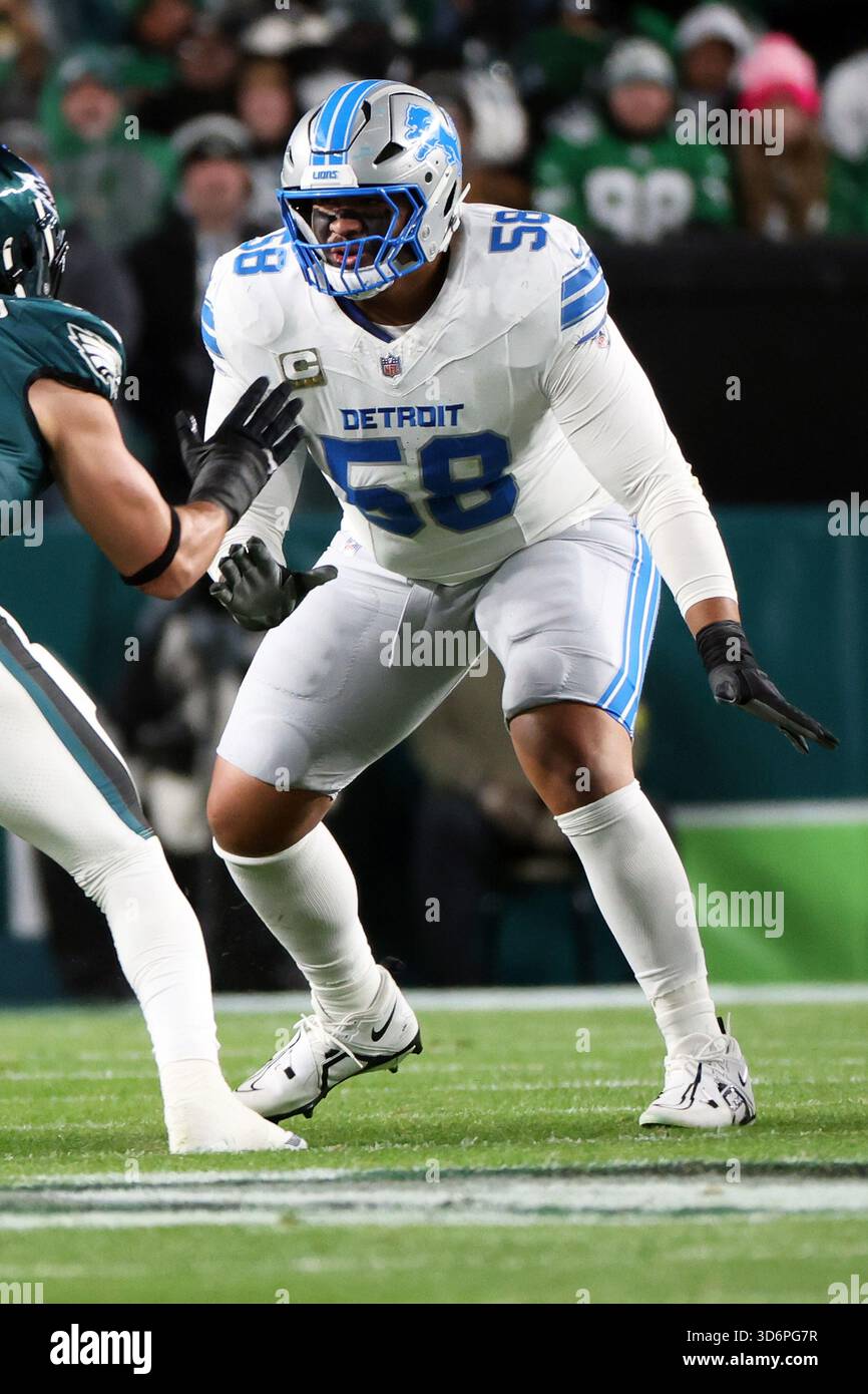 Detroit Lions offensive tackle Penei Sewell (58) blocks during an NFL ...