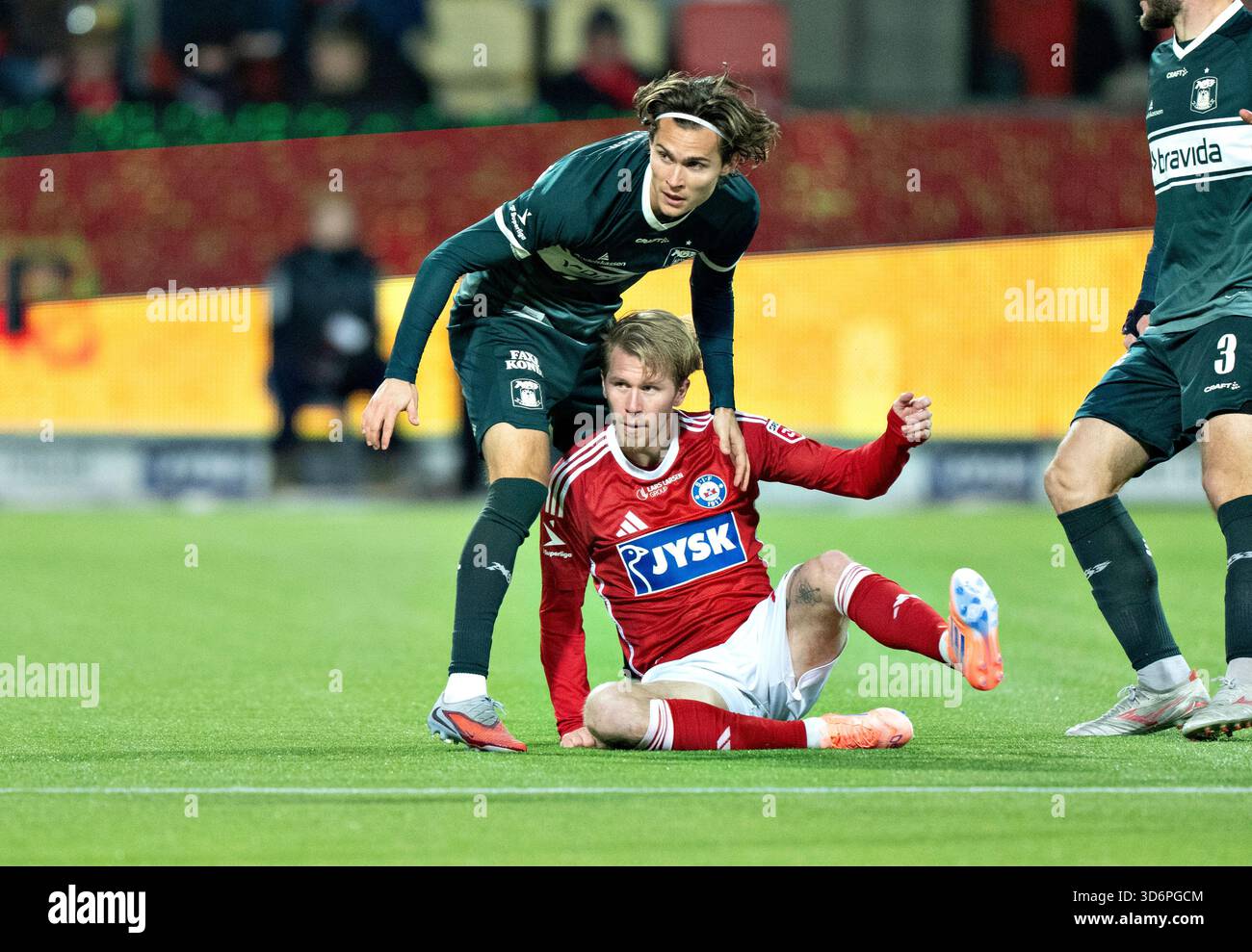 AGF's Markus Solbakken in the super league match between Silkeborg IF and AGF at Jysk Park in ...