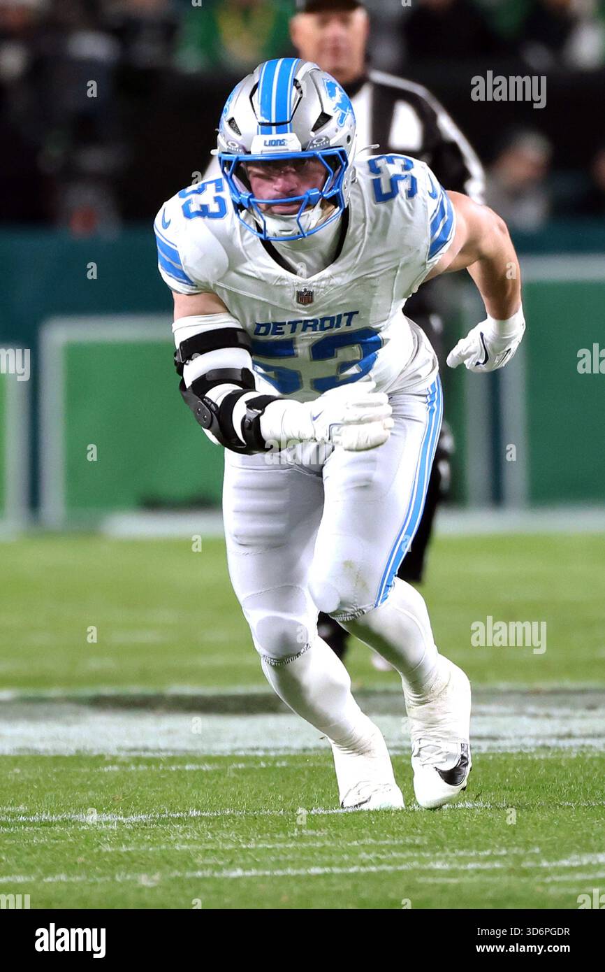 Detroit Lions linebacker Trevor Nowaske (53) rushes during an NFL ...
