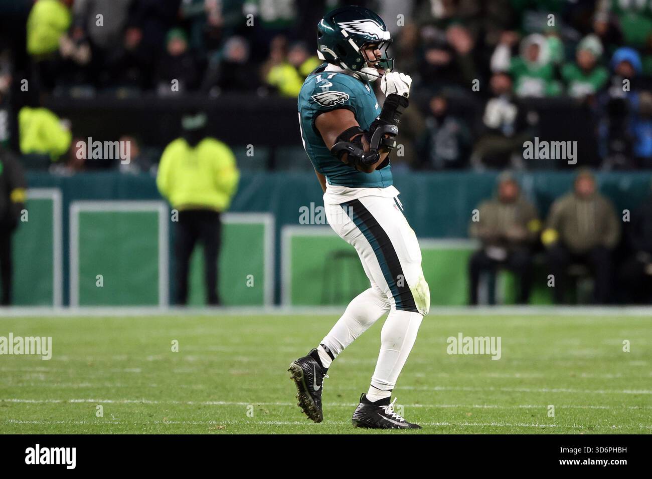 Philadelphia Eagles linebacker Nakobe Dean (17) celebrates during an ...