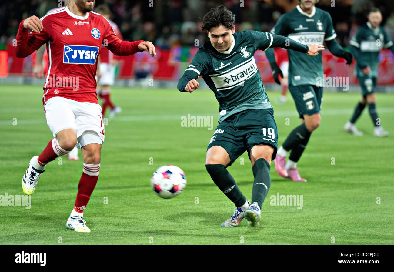 AGF's Eric Kahl in the Super League match between Silkeborg IF and AGF at Jysk Park in Silkeborg ...