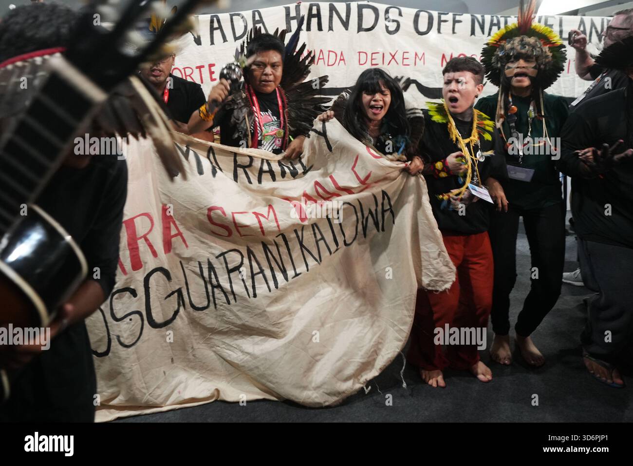 Indigenous activists participate in a protest at the COP30 U.N. Climate ...