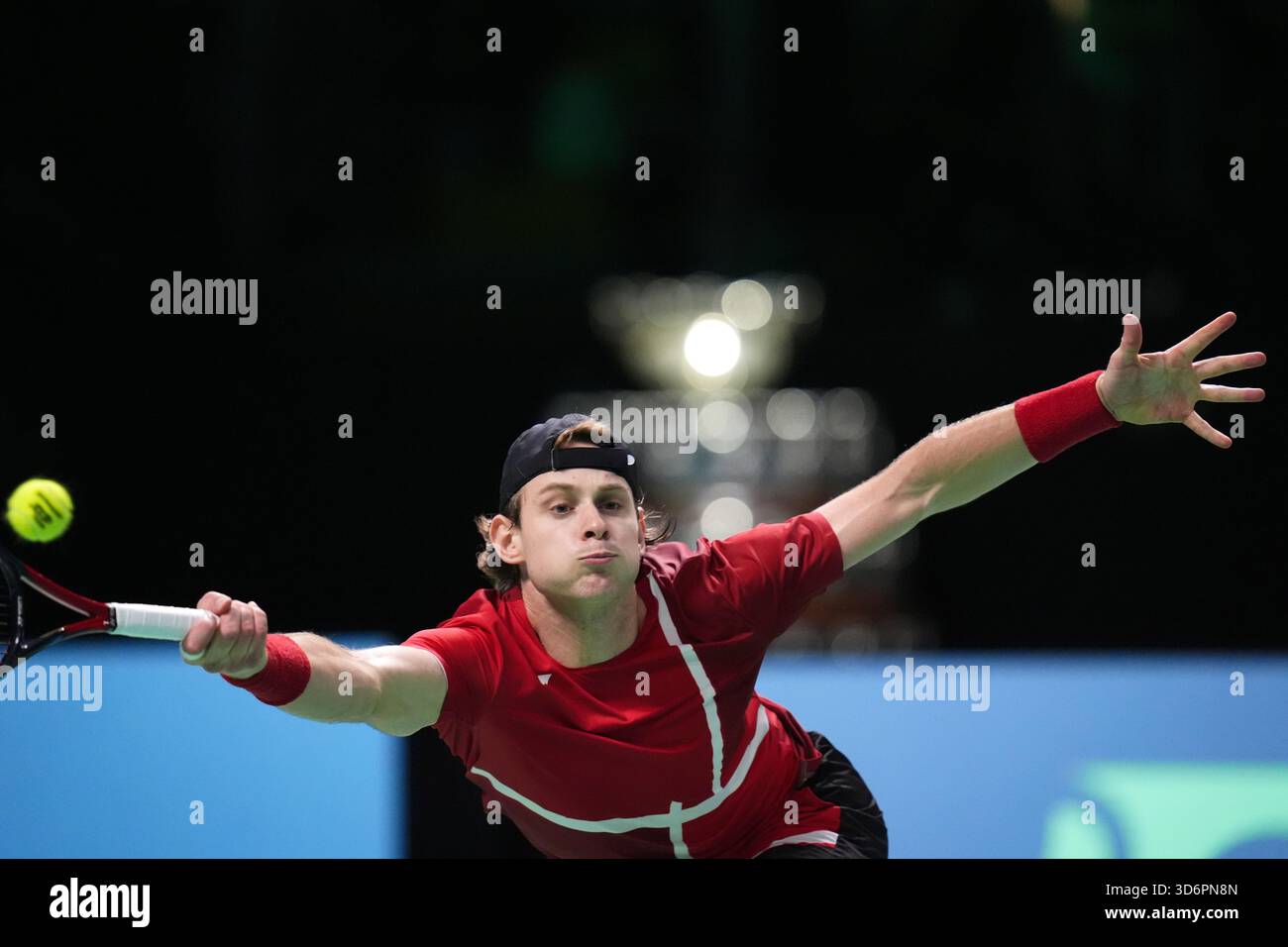 Zizou Bergs in action during the Davis Cup Finals 2025 Semifinals match between Flavio Cobolli ...