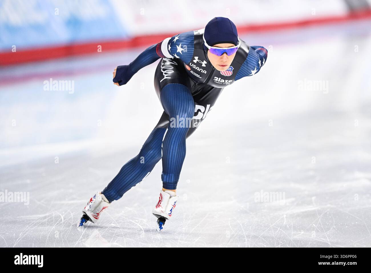 CALGARY, AB - NOVEMBER 21: Greta Myers (USA) races during the 3000m Women Division B at ISU ...
