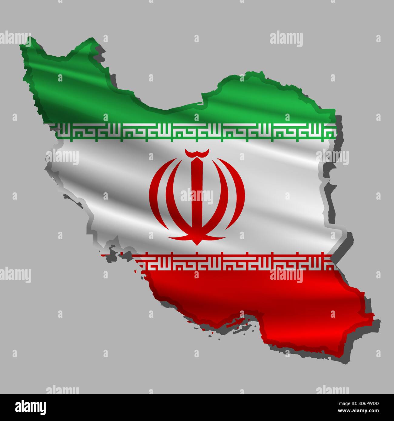 Waving vector abstract flag of Iran in map shape with shadow Stock ...