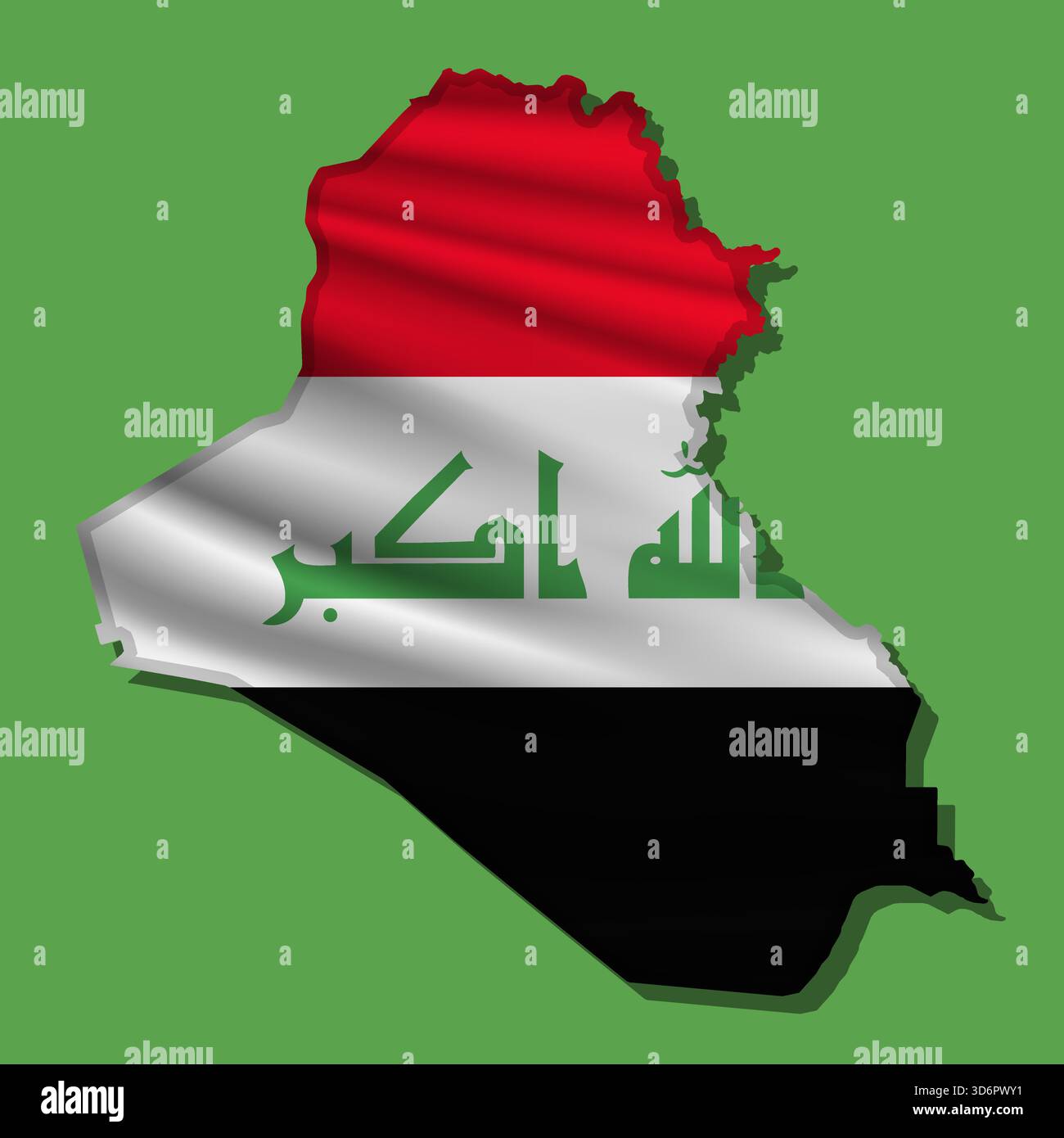 Waving vector abstract flag of Iraq in map shape with shadow Stock ...